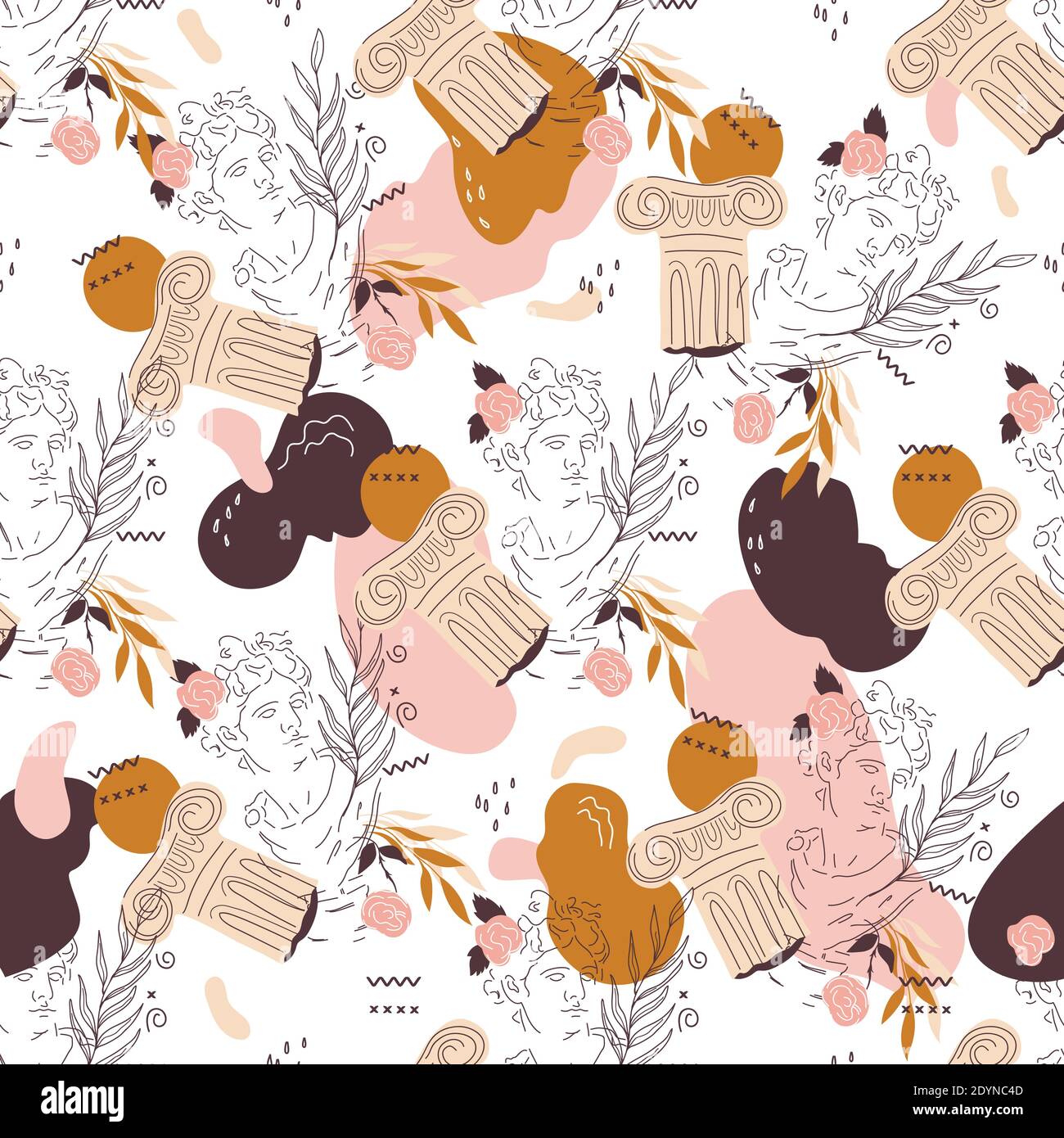 Seamless pattern with line image of antique head of Apollo and ancient ...