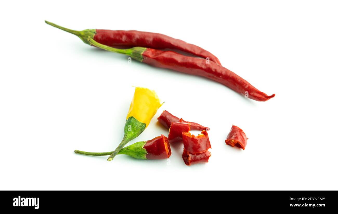 Chopped red chili peppers on a white background. High quality photo ...
