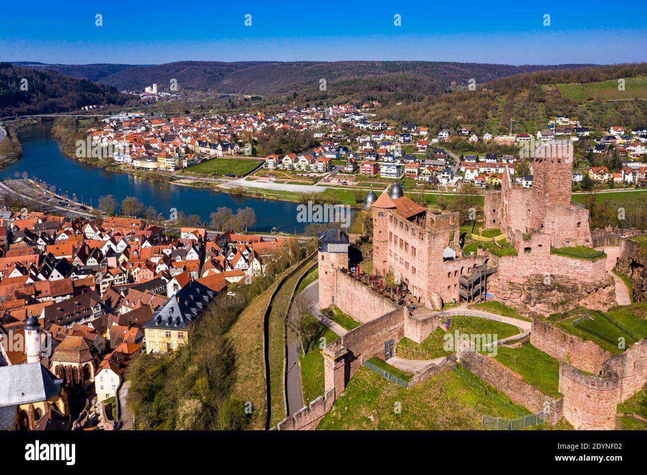 Aerial view, Wertheim with castle, river Main and Tauber, Baden ...