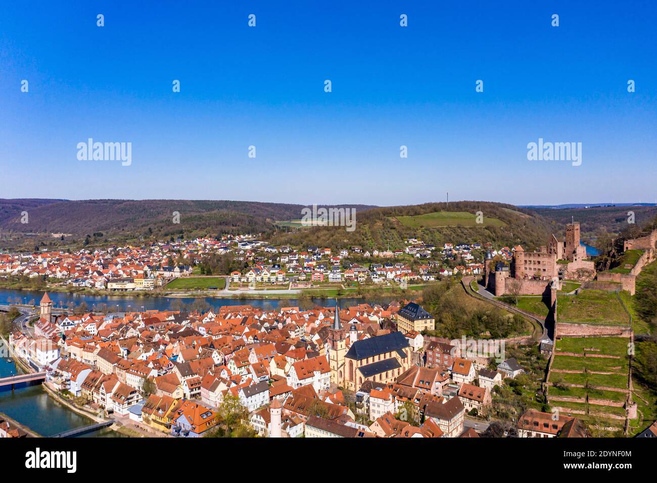 Aerial view, Wertheim with castle, river Main and Tauber, Baden ...