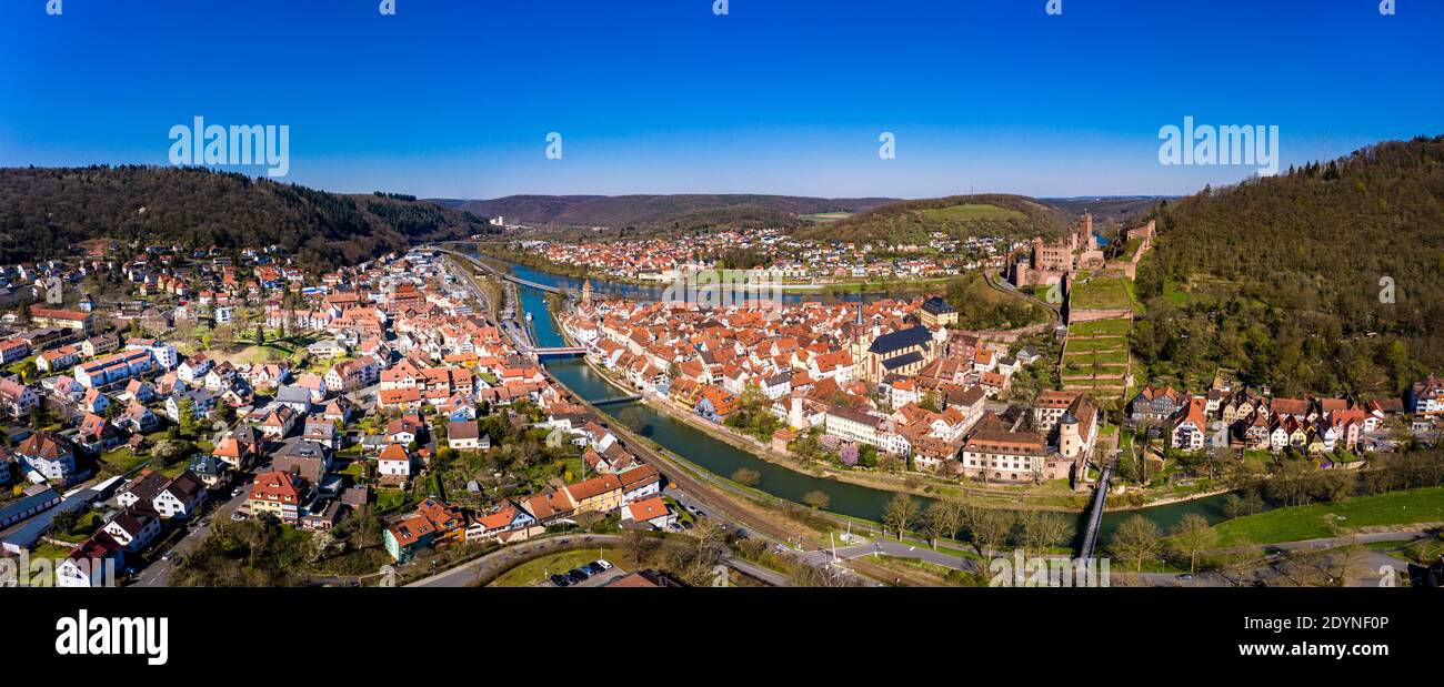 Aerial view, Wertheim with castle, river Main and Tauber, Baden ...