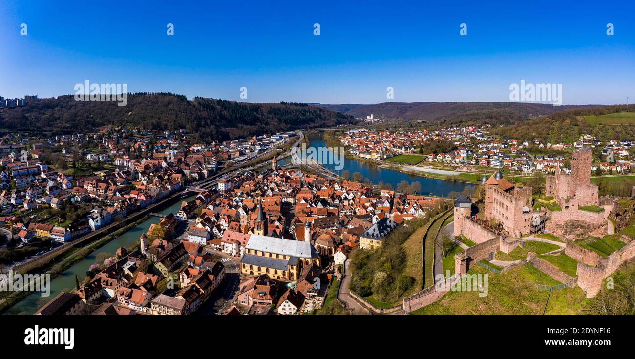 Aerial view, Wertheim with castle, river Main and Tauber, Baden ...
