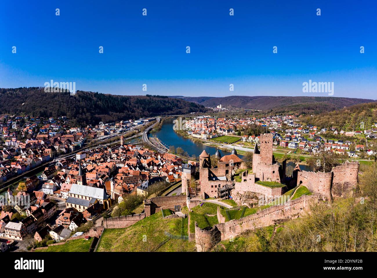 Aerial view, Wertheim with castle, river Main and Tauber, Baden ...