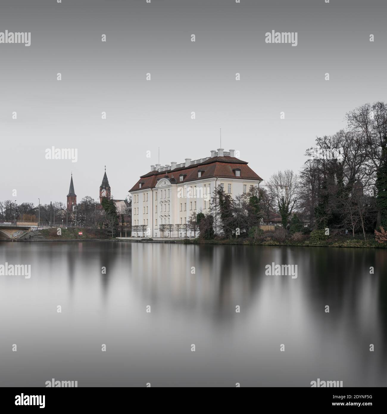 View over the Dahme river to Koepenick Castle and the Long Bridge in ...