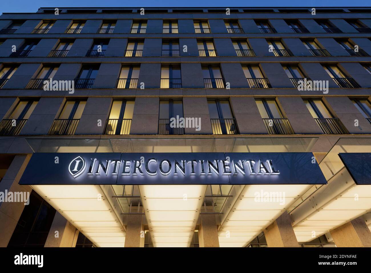 Hotel Intercontinental, illuminated logo on the building, Koenigsallee ...