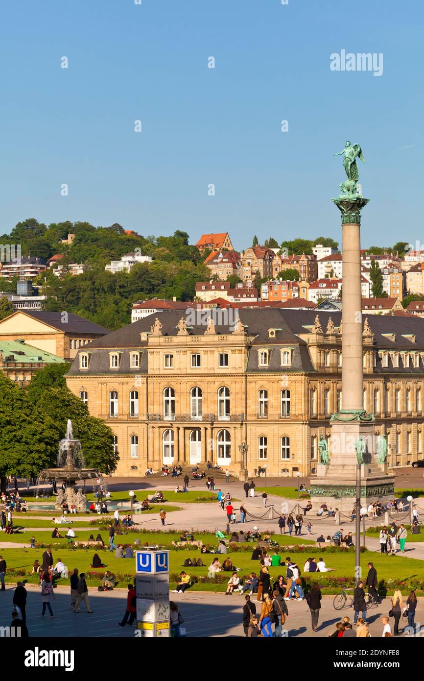 People on Koenigstrasse, shopping street, behind it New Palace ...