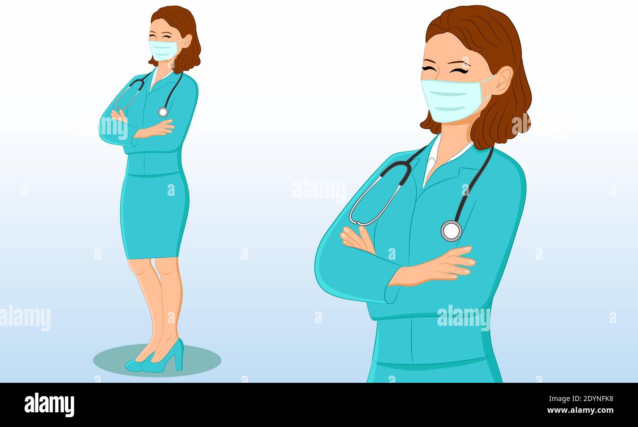 Character of Confident Doctor or Nurse wearing a surgical face mask ...