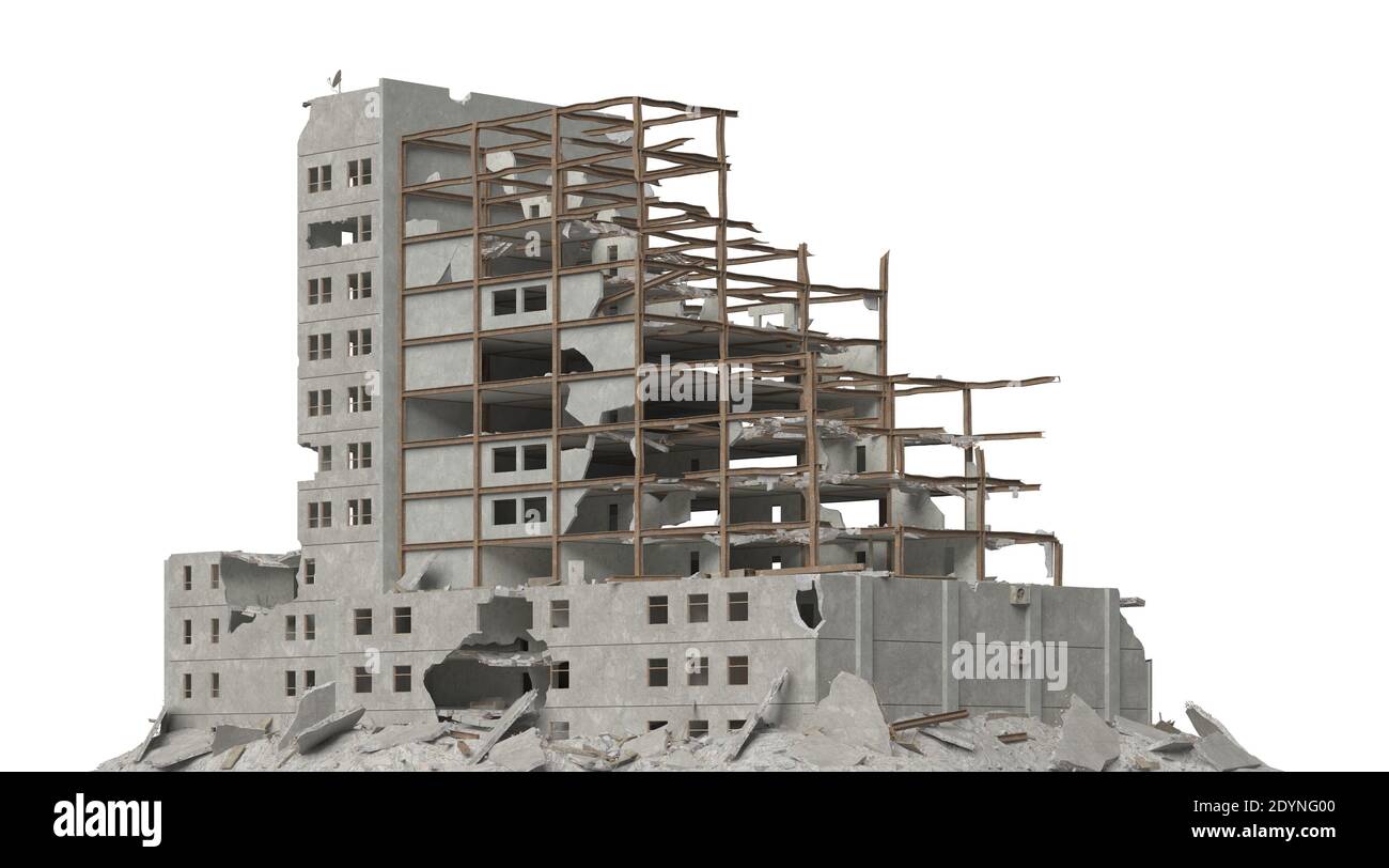 3D illustration ruined building isolated on white Stock Photo - Alamy