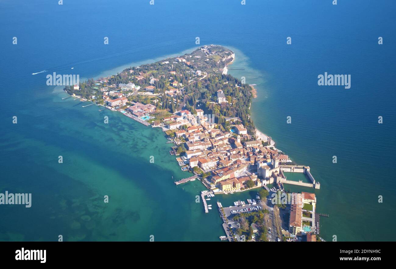 Aerial view of floating city on the blue sea; beautiful seascape Stock ...