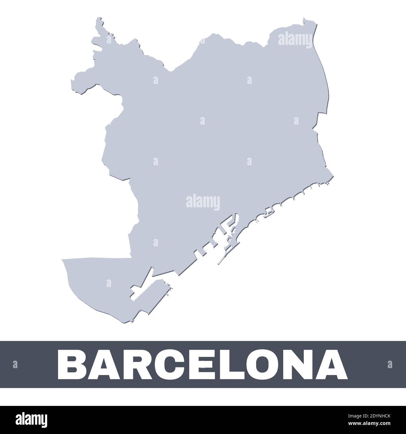 Barcelona outline map. Vector map of Barcelona city area within its ...