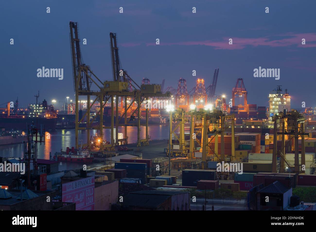 COLOMBO, SRI LANKA - FEBRUARY 22, 2020: Night landscape of the cargo ...