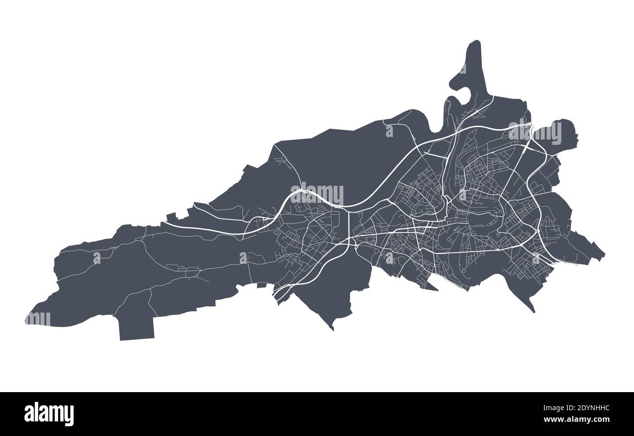 Bern map. Detailed vector map of Bern city administrative area. Dark ...