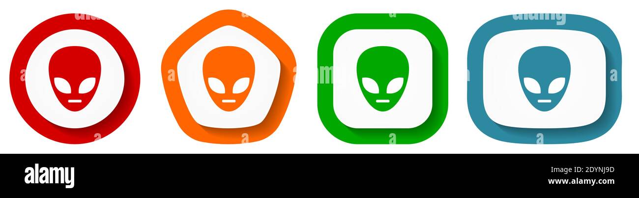 Alien face vector icon set, flat design buttons on white background ...