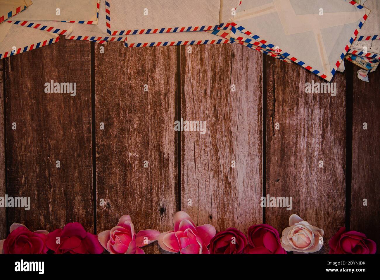 Valentine's day background surrounded by old and romantic letters with ...