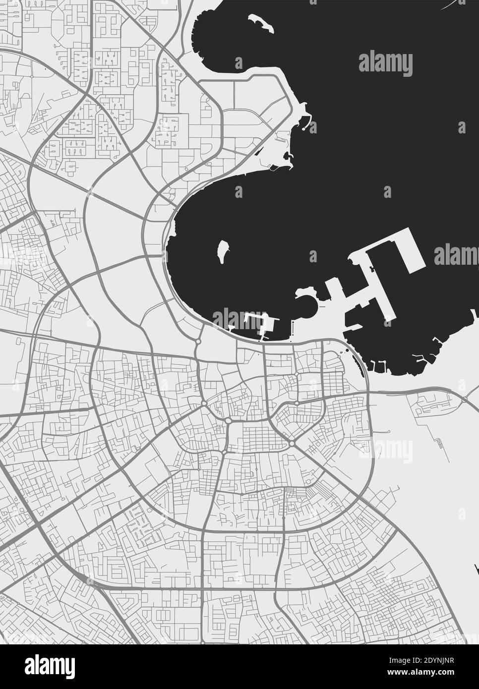 Urban city map of Doha. Vector illustration, Doha map grayscale art ...