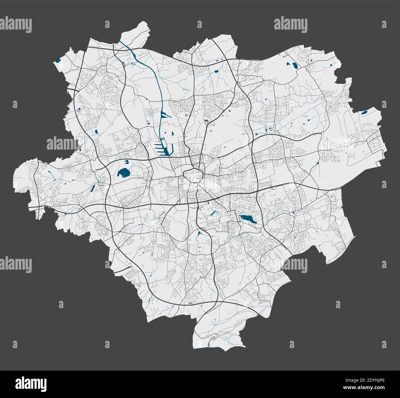 Dortmund map. Detailed map of Dortmund city administrative area. Cityscape panorama. Royalty ...