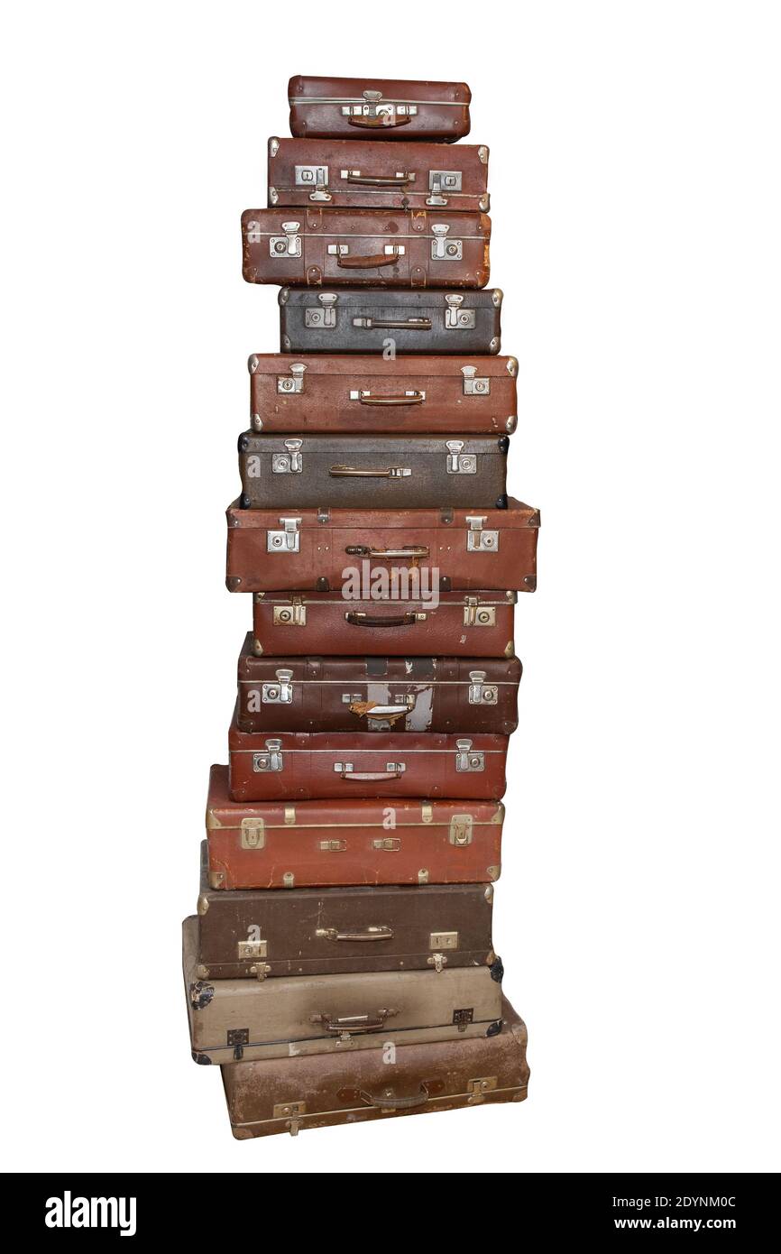 stack of old retro suitcases isolated on white Stock Photo - Alamy
