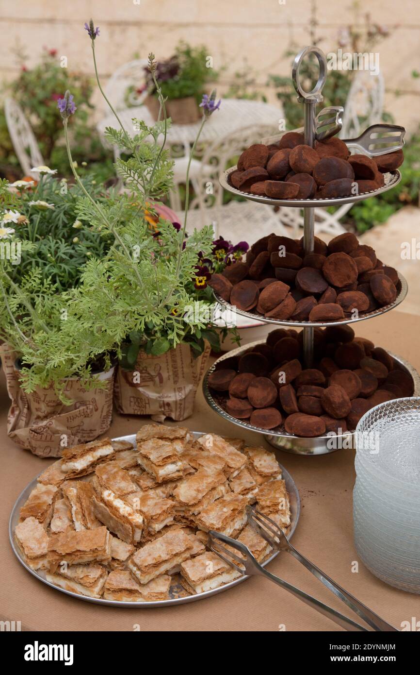Chocolate truffles with cocoa powder on a buffet table Stock Photo - Alamy