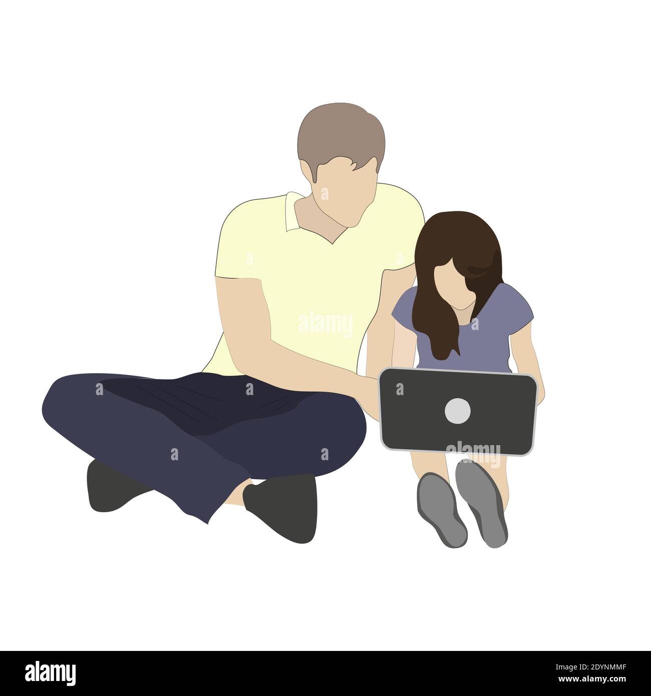 Father and daughter do home work on laptop. Doing homework together ...