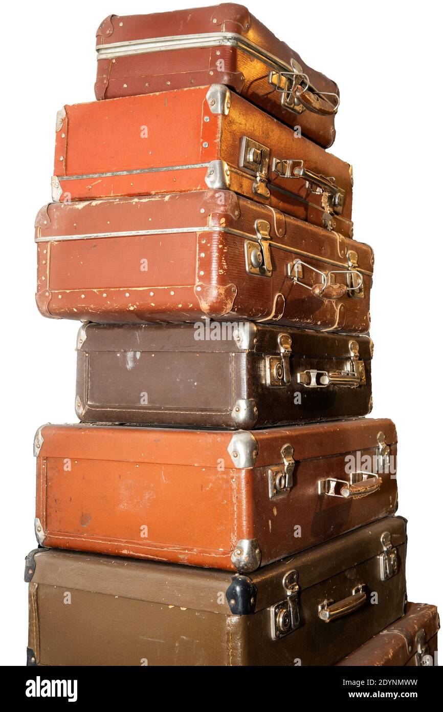 stack of old retro suitcases isolated on white background Stock Photo ...