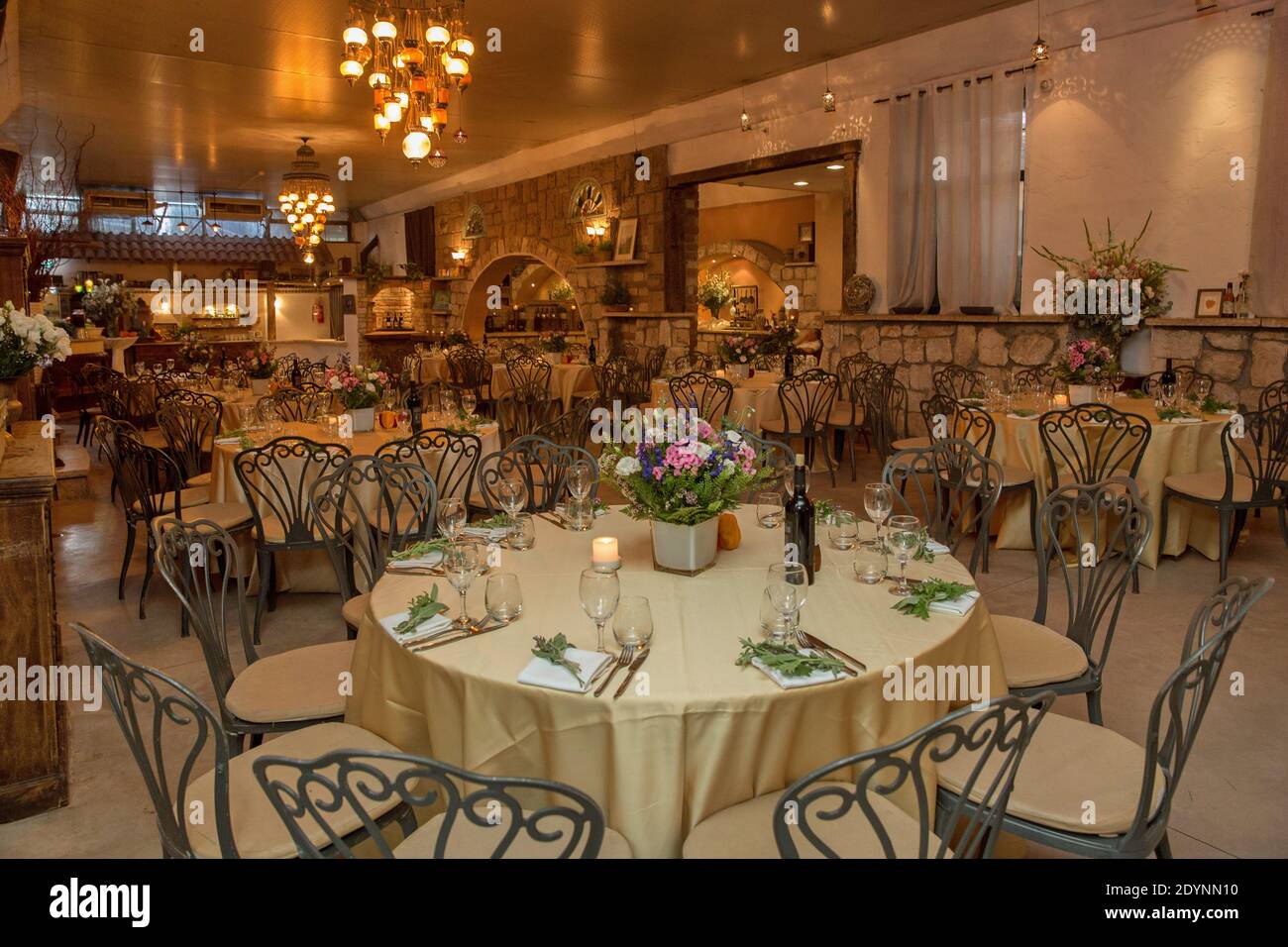 Tables set for a business event reception Stock Photo - Alamy