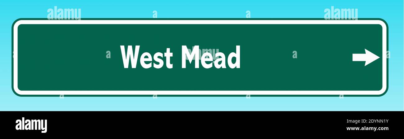 A graphic illlustration of an American road sign pointing to West Mead ...