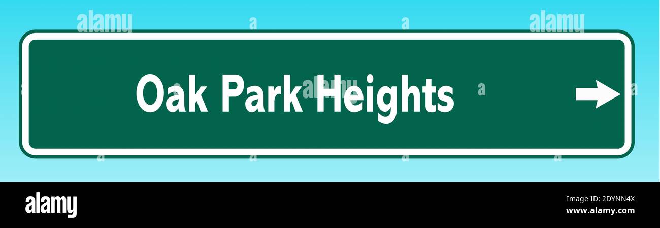 A graphic illlustration of an American road sign pointing to Oak Park ...