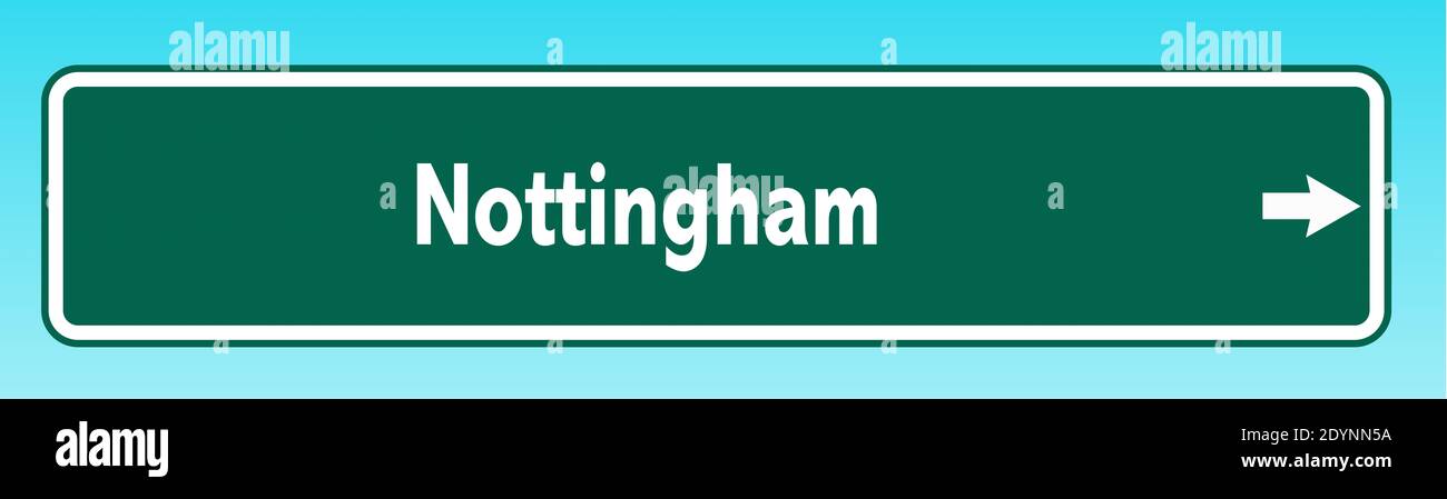 A graphic illlustration of an American road sign pointing to Nottingham ...