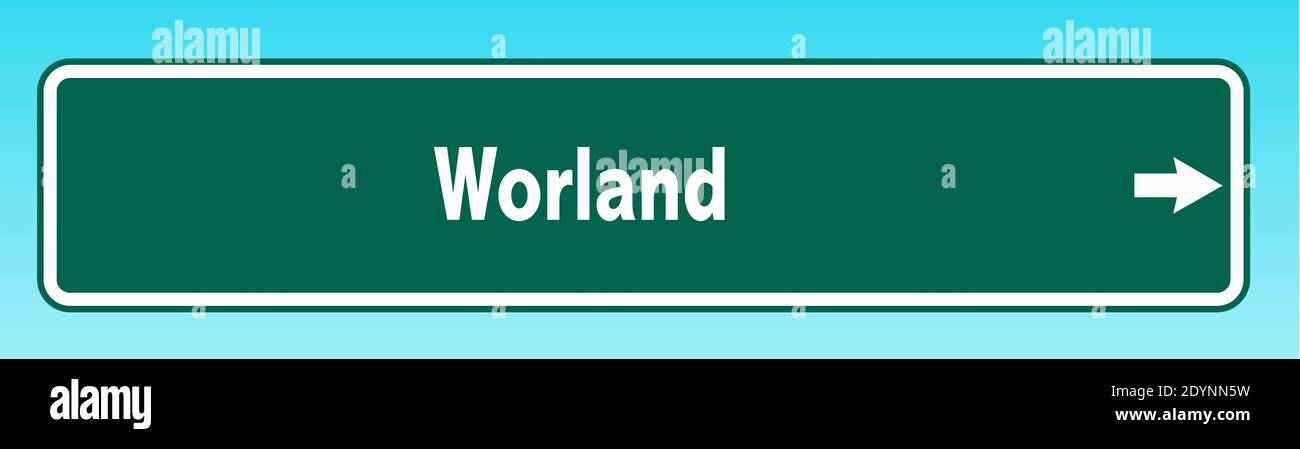 A graphic illlustration of an American road sign pointing to Worland ...