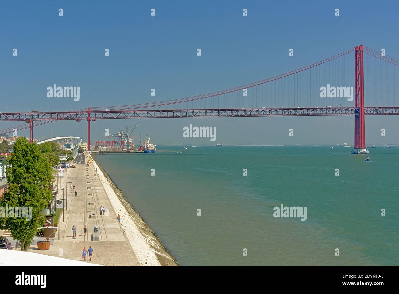 Embankment of river Tagus and bridge of 25th April in the port of ...