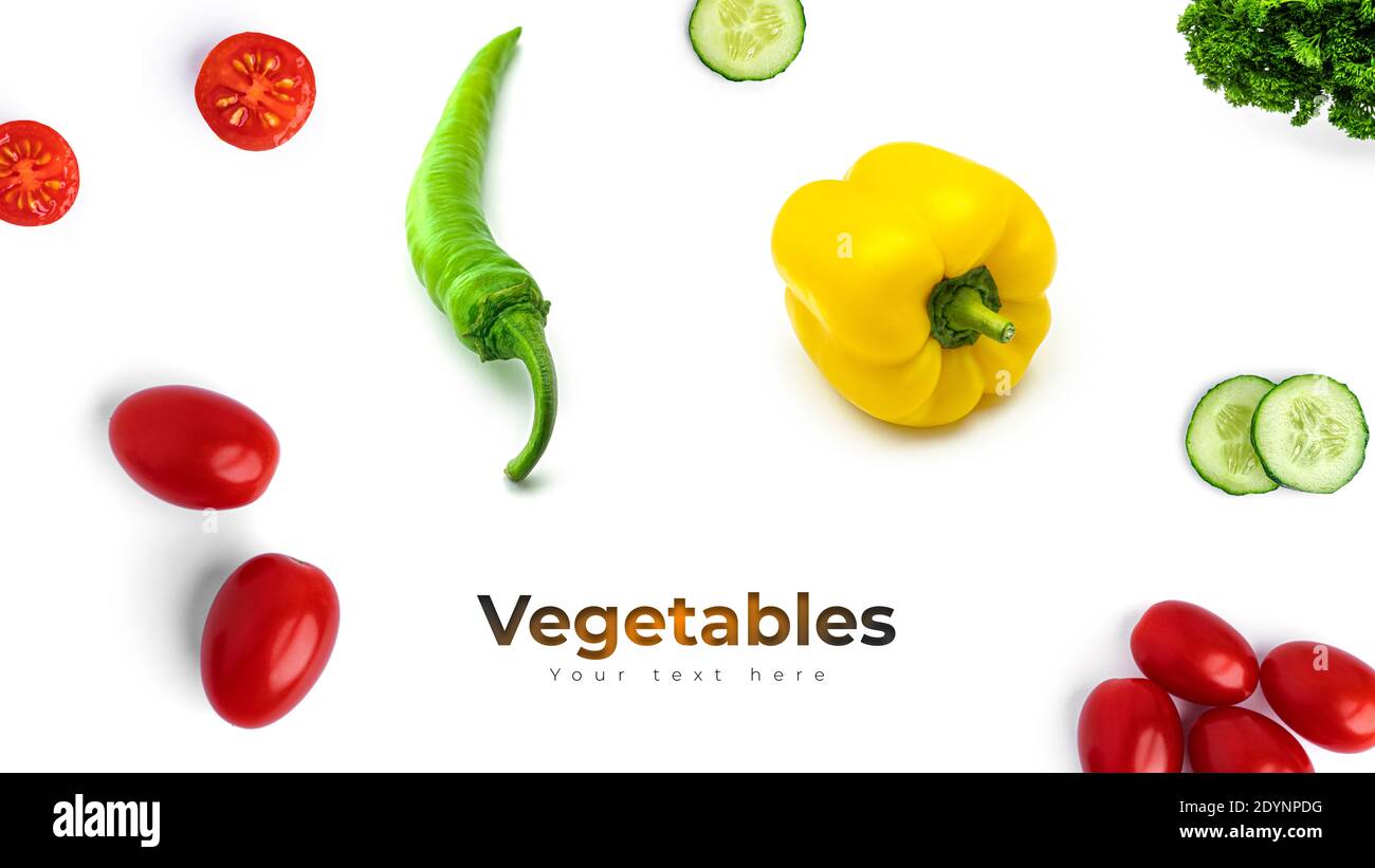 Vegetables isolated on white background. Long header banner format ...