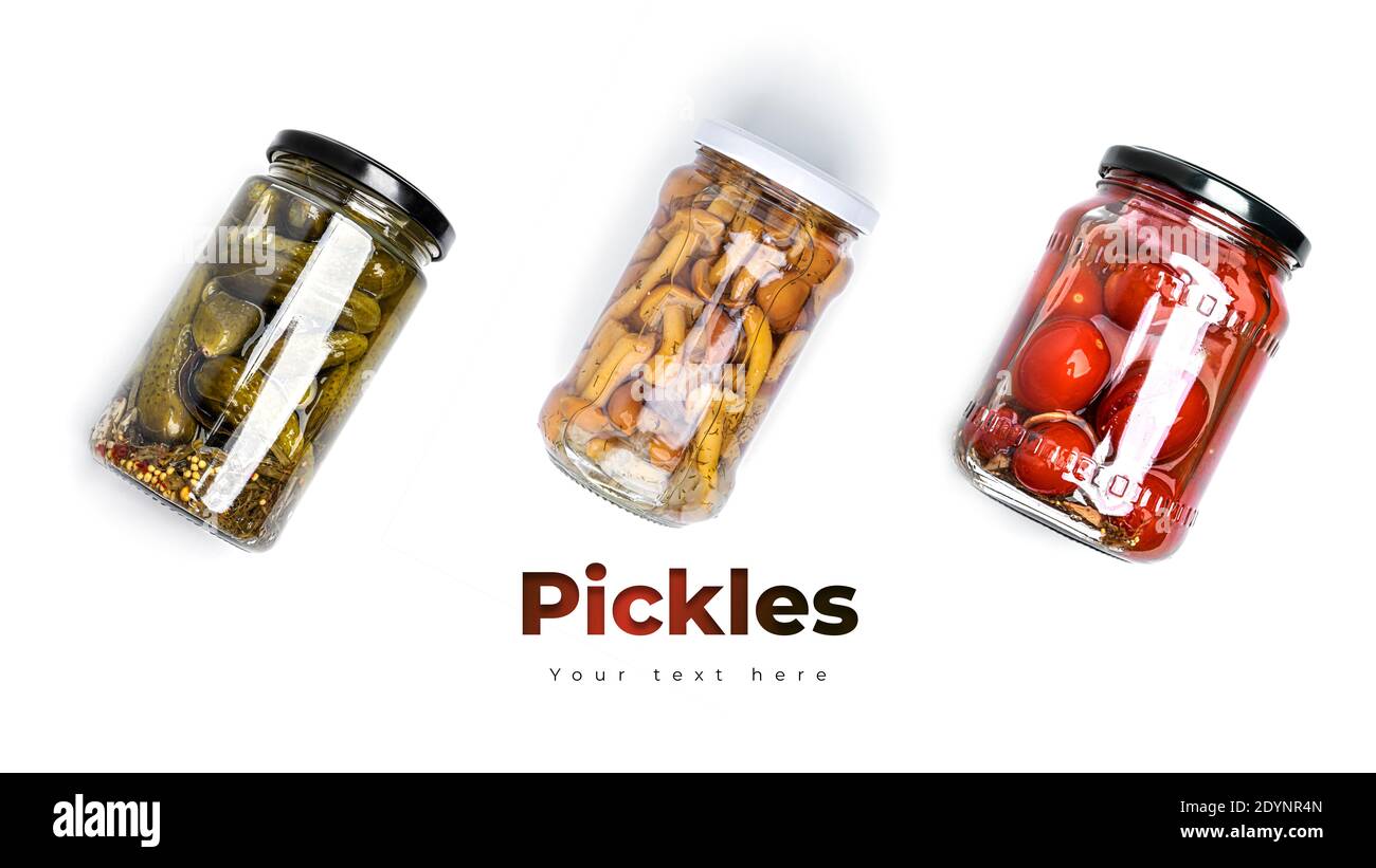 Pickles on a white background. Long header banner format. Panorama ...