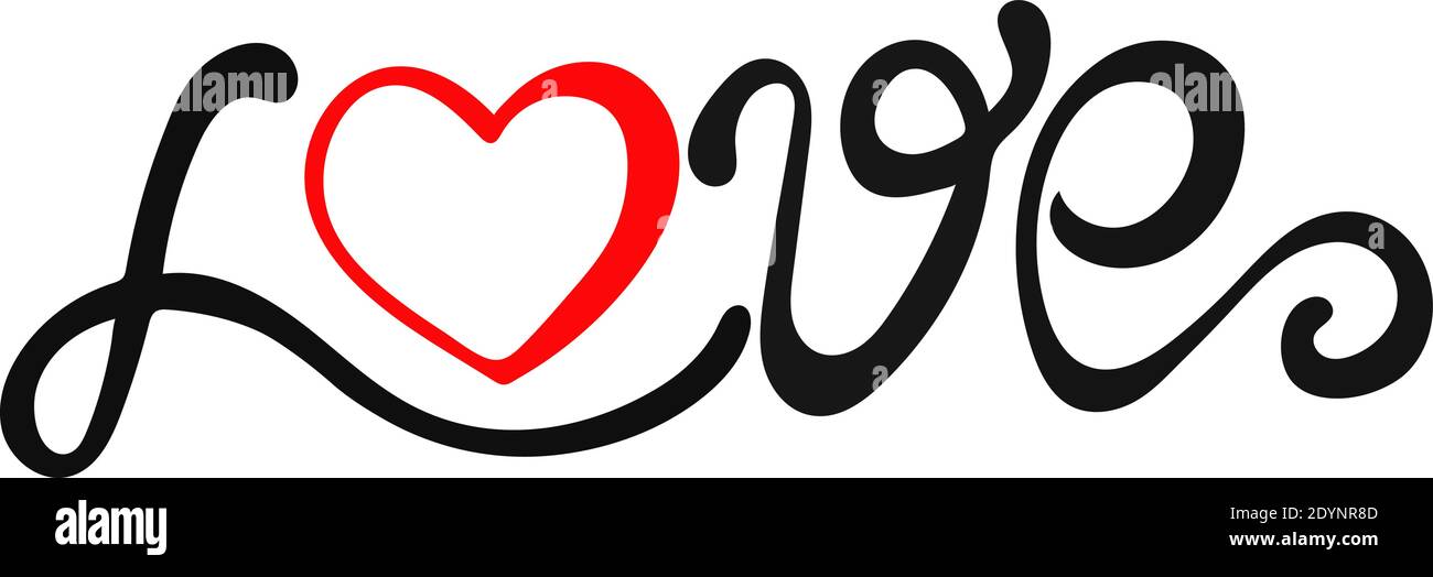Love lettering with red heart. Vector lettering in black letters Stock ...