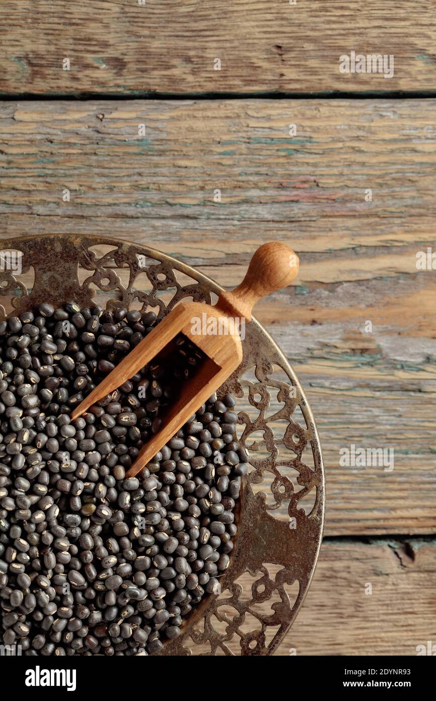 Raw uncooked black lentils (lens culinaris). Top view with copy space ...