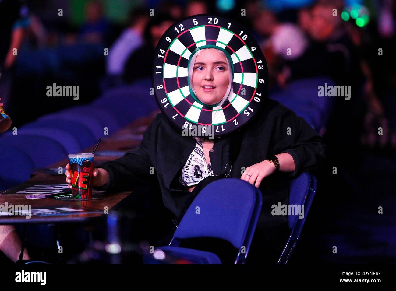 Nottingham Grossbritannien. 13th Feb 2020. Pictures of the year 2020 firo 13.02.2020 Darts Unibet Premier League Darts at Motorpoint Arena Nottingham United Kingdom Fans in fancy dress funny witty hum...