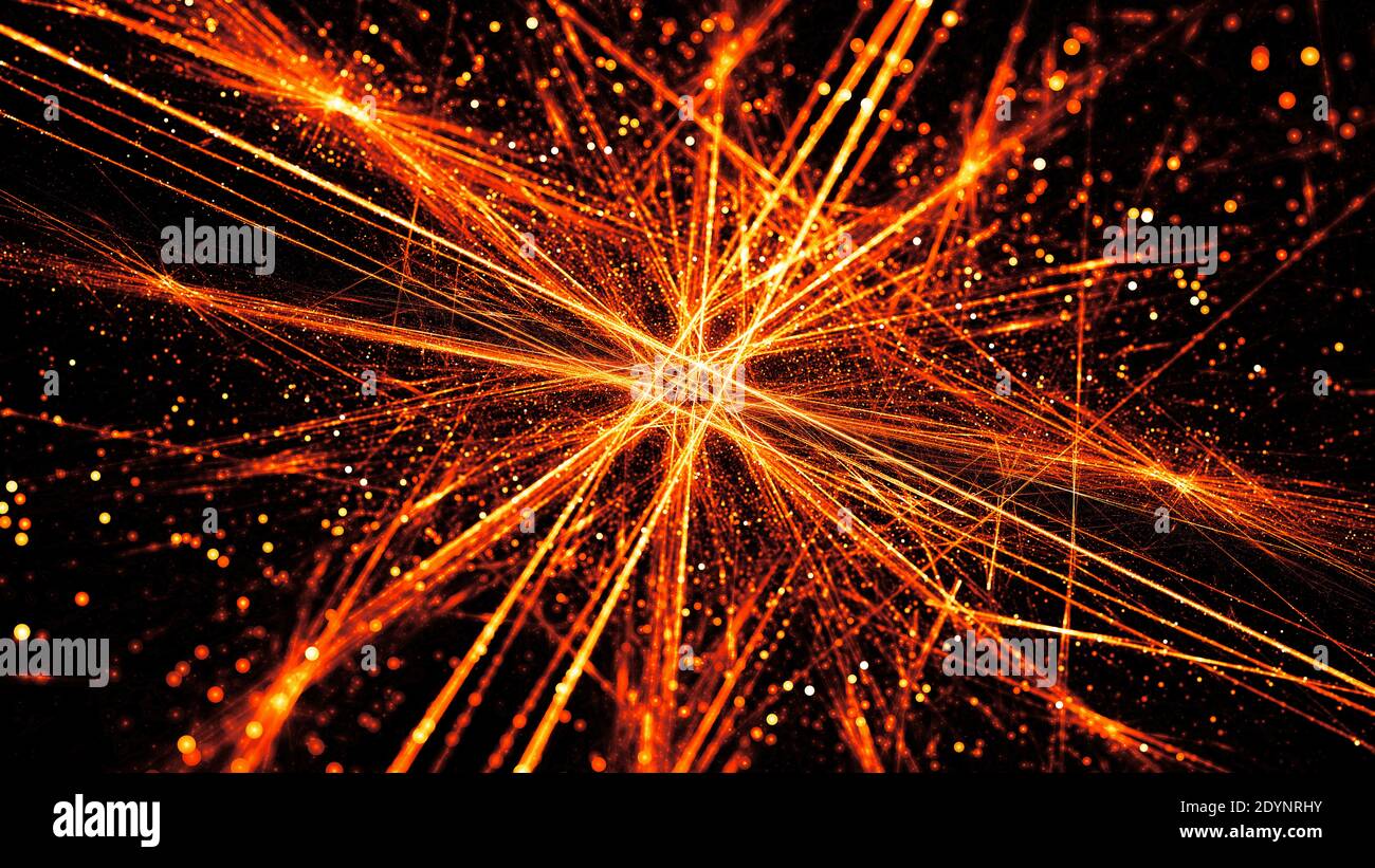 Fiery glowing connections in space with particles, big data, computer generated abstract ...