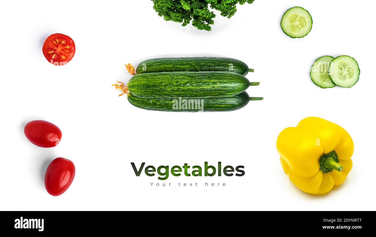 Vegetables isolated on white background. Long header banner format ...