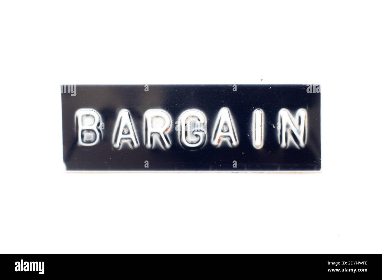 Embossed letter in word bargain on black banner with white background ...