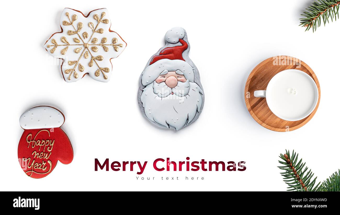 Merry Christmas with gingerbread cookies. Long header banner format ...