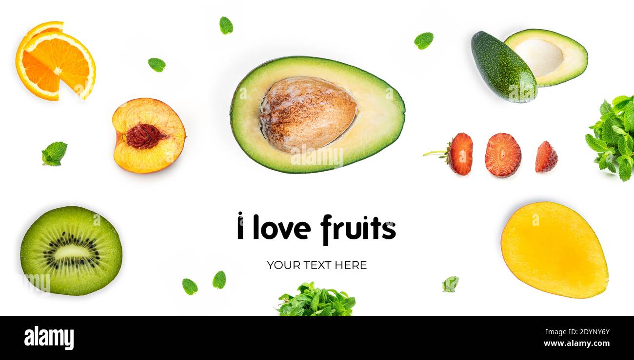 Fruits on white background. Long header banner format. Panorama website ...