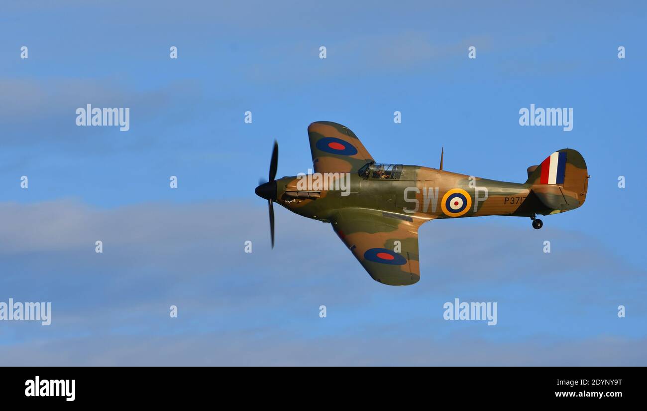 Hawker Hurricane Mark 1 (serial P3717) World War 2 aircraft in flight ...