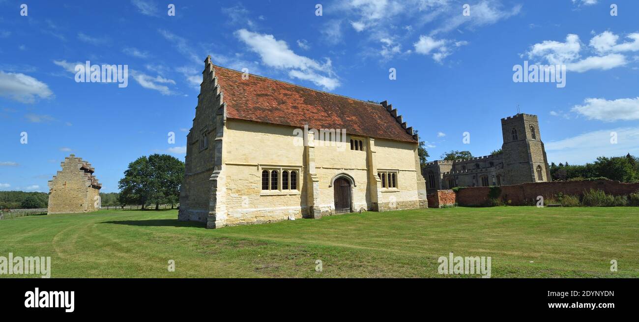 Willington Church, Stables and Dovecote with blue sky and clouds Stock ...