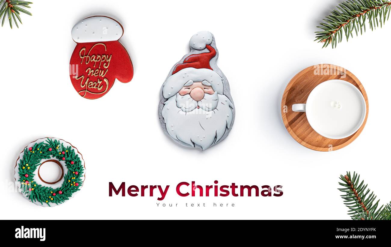 Merry Christmas with gingerbread cookies. Long header banner format ...