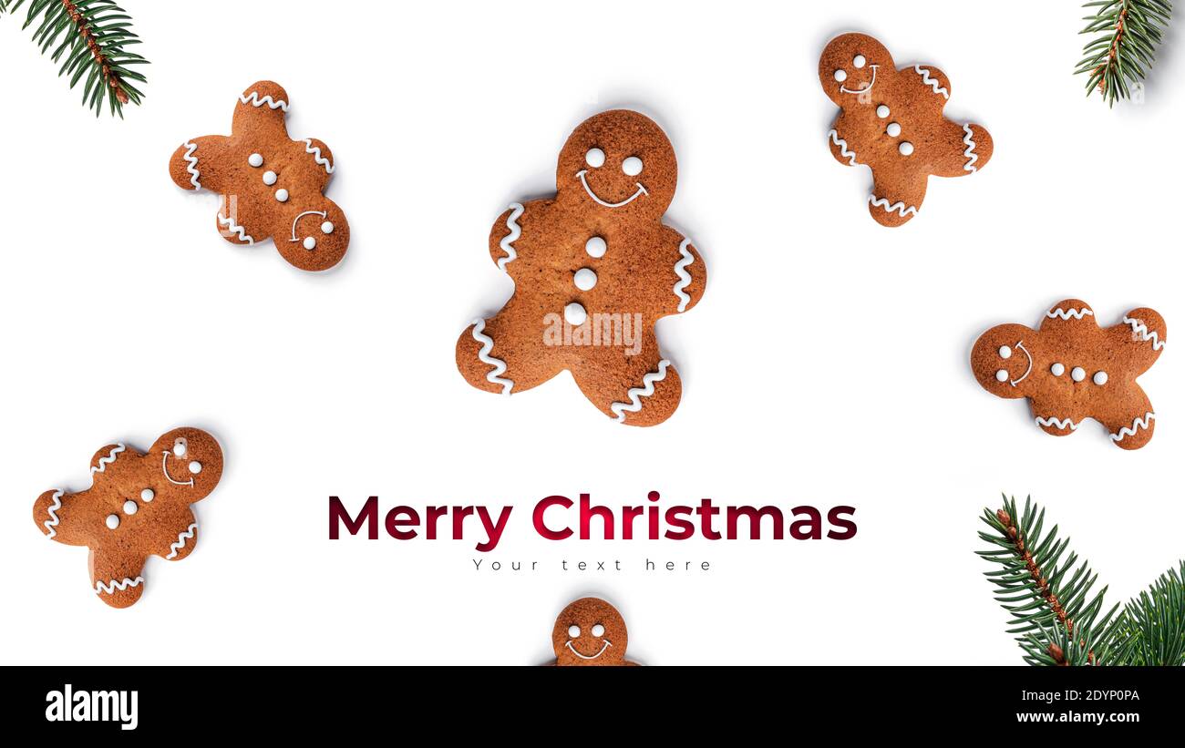 Merry Christmas with gingerbread cookies. Long header banner format ...