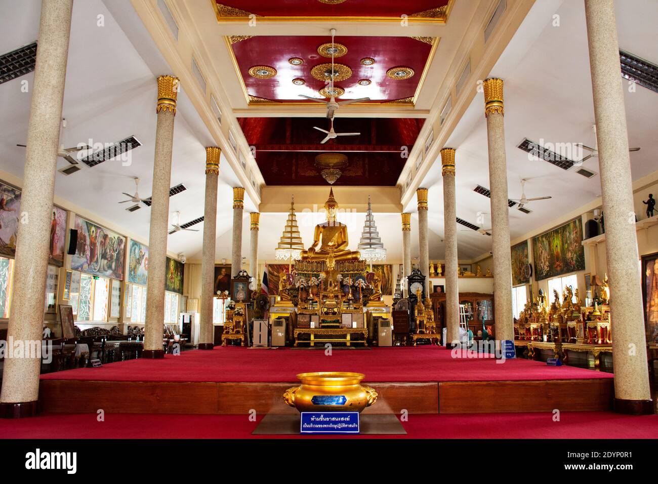 Gold buddha statue in ubosot or church of Wat Amphawan Temple for thai ...