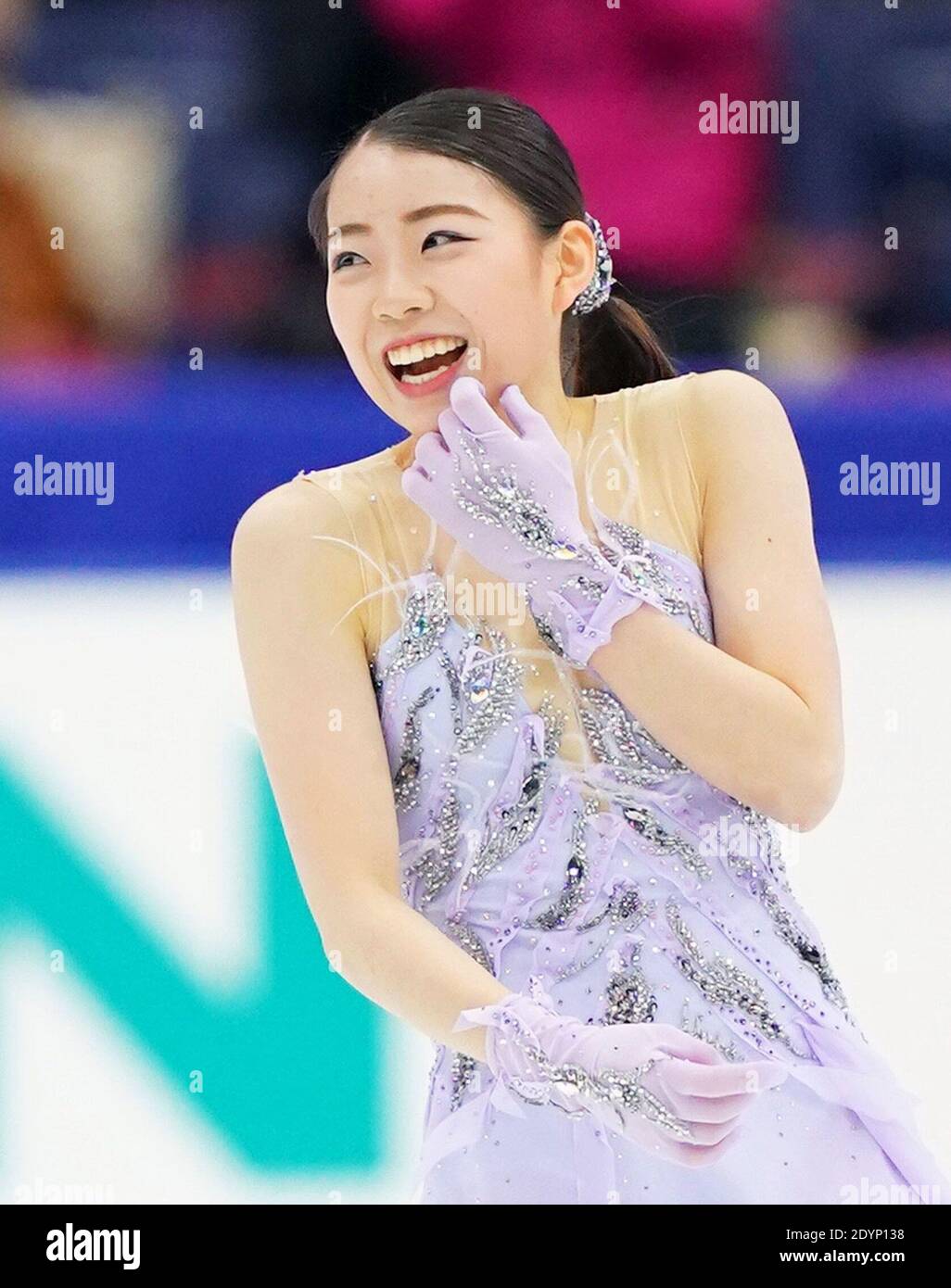 Rika Kihira reacts after performing her free skate at the national ...