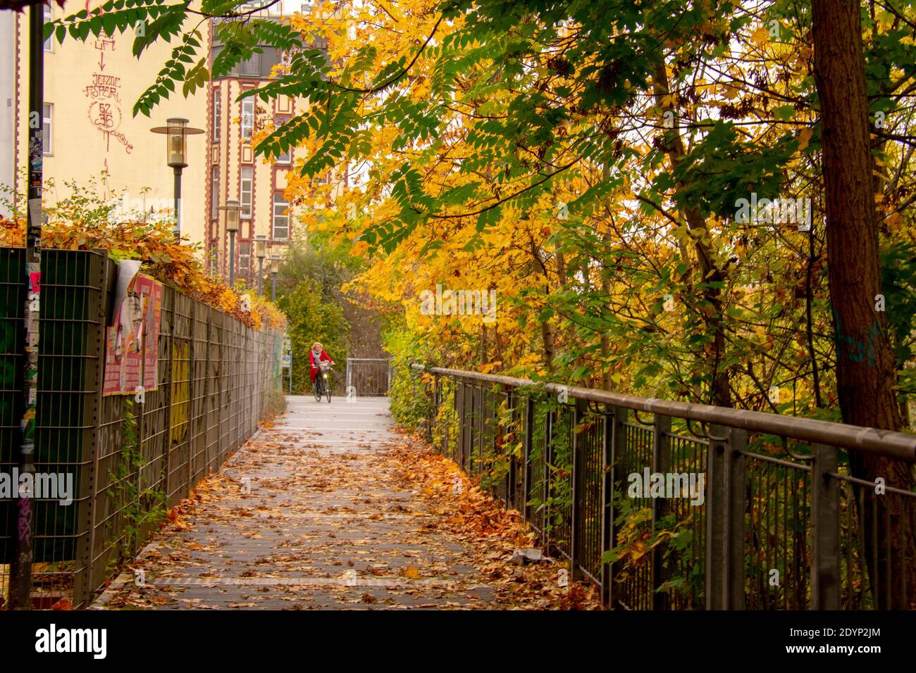 Landscape of an empty bike path in winter in Schoneberg Berlin Stock ...
