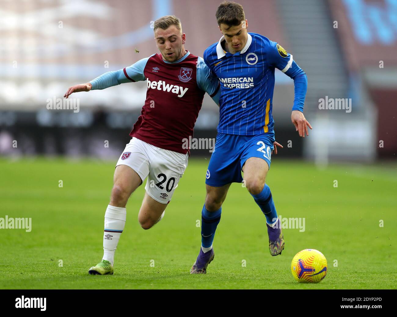 West Ham United's Jarrod Bowen (left) and Brighton and Hove Albion's ...