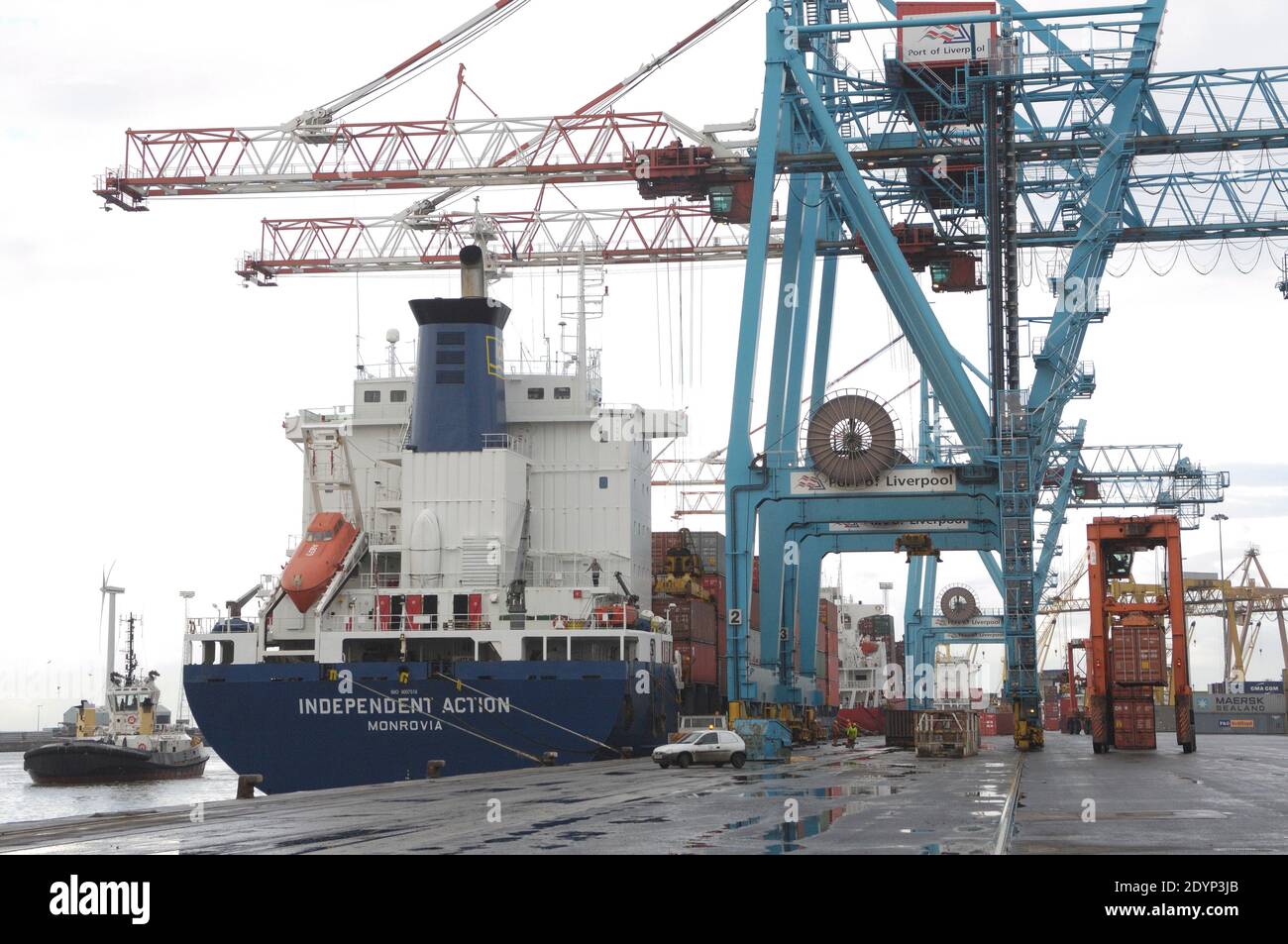 Container Lorries & Cargo Ships at Seaforth Dock, Port of Liverpool and ...