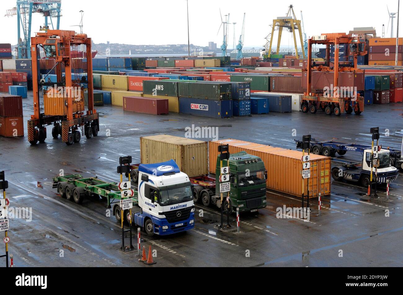 Container Lorries & Cargo Ships at Seaforth Dock, Port of Liverpool and ...